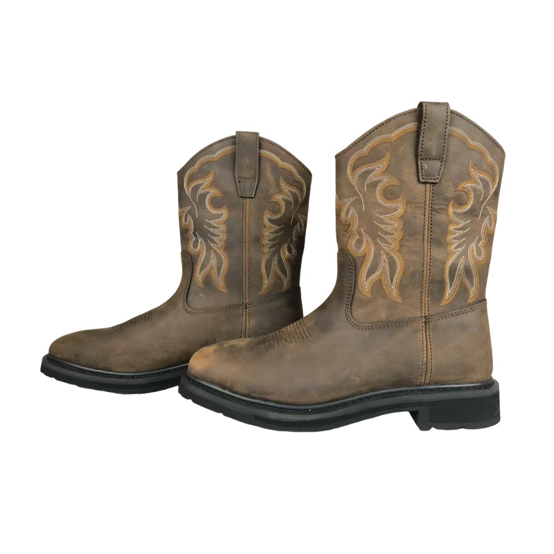 China Embroidery Goodyear Welt Boots Cowboy Grain Leather Working Shoes ...